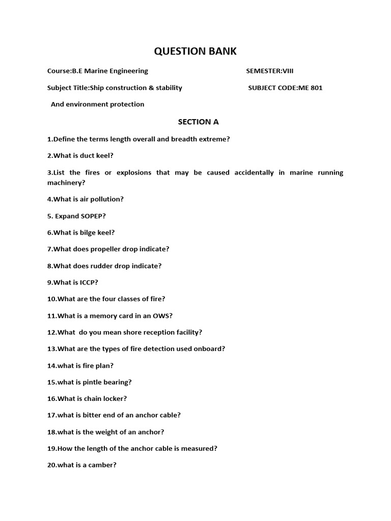 Ship Struction Stability Environment Protection (SemVIII) | PDF