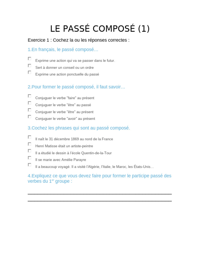 3-Exercices Passé Compose (ER) - Révision | PDF