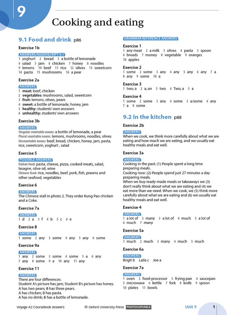 Voyage A2 Answer Key U9 | PDF