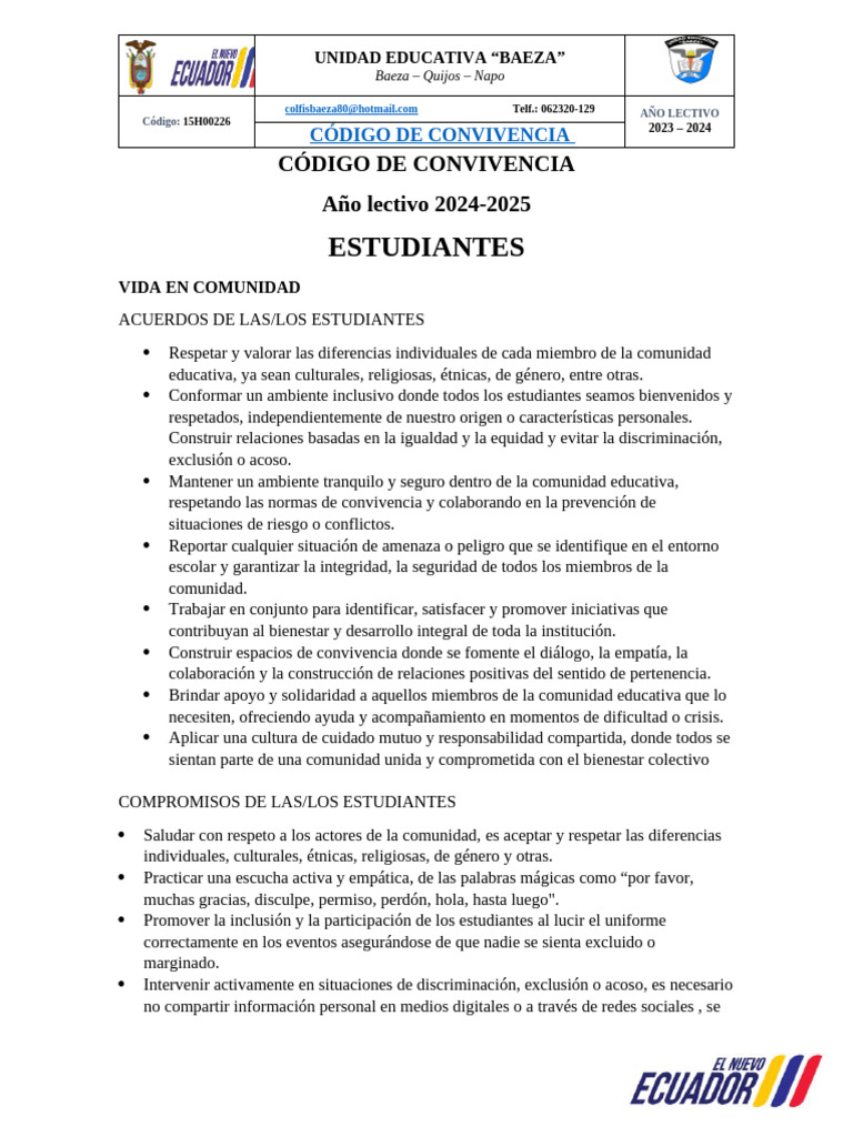 Codigo de Convivencia Estudiantes | PDF | Comunidad | Salud y bienestar