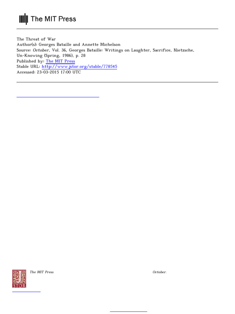 October Volume 36 issue 1986 [doi 10.2307%2F778545] Bataille, Georges; Michelson, Annette -- The ...