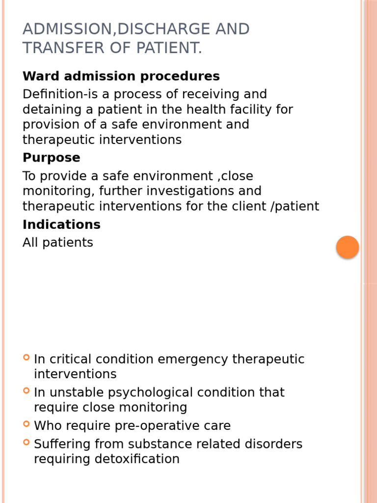 Admission, Discharge and Transfer of Patient | PDF