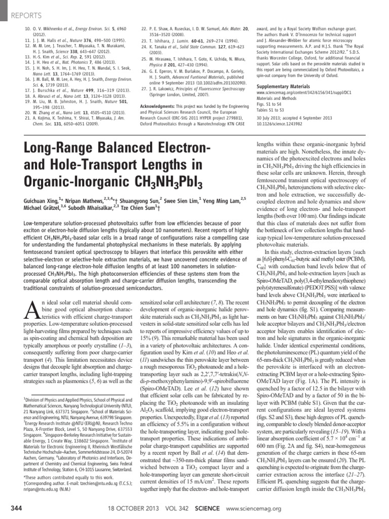 Long-Range Balanced Electron-And Hole-Transport Lengths in Organic ...