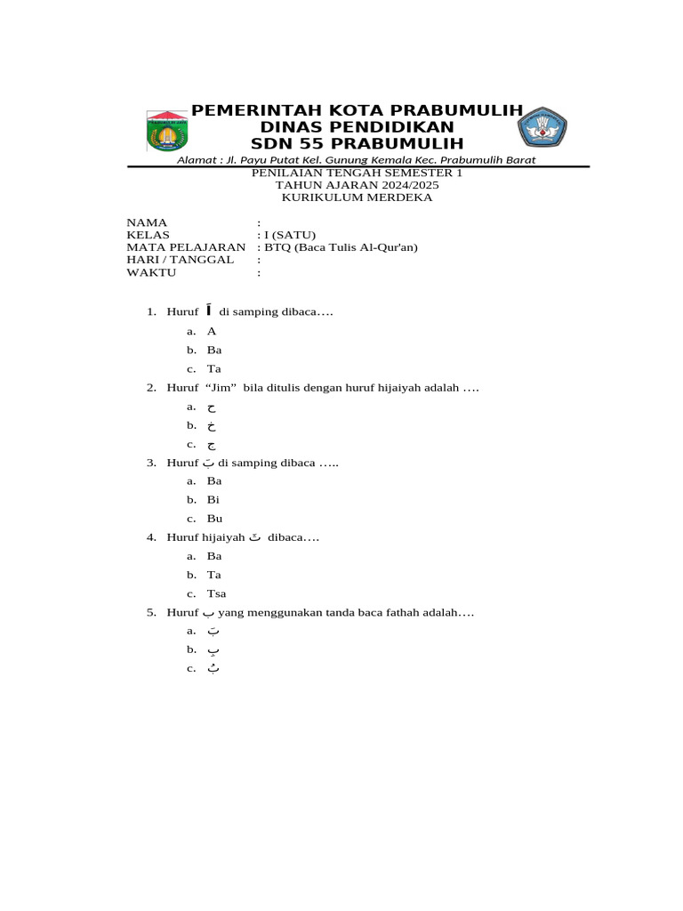 KELAS 1 MID BTA | PDF