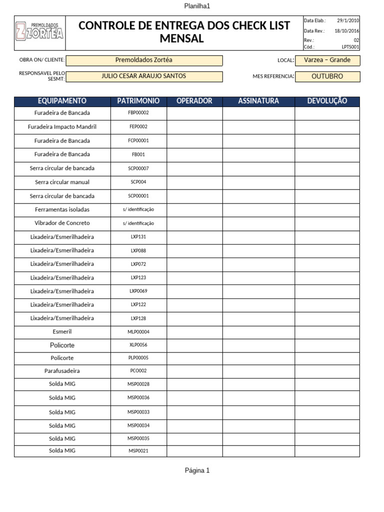 Controle de Entrega Check List | PDF