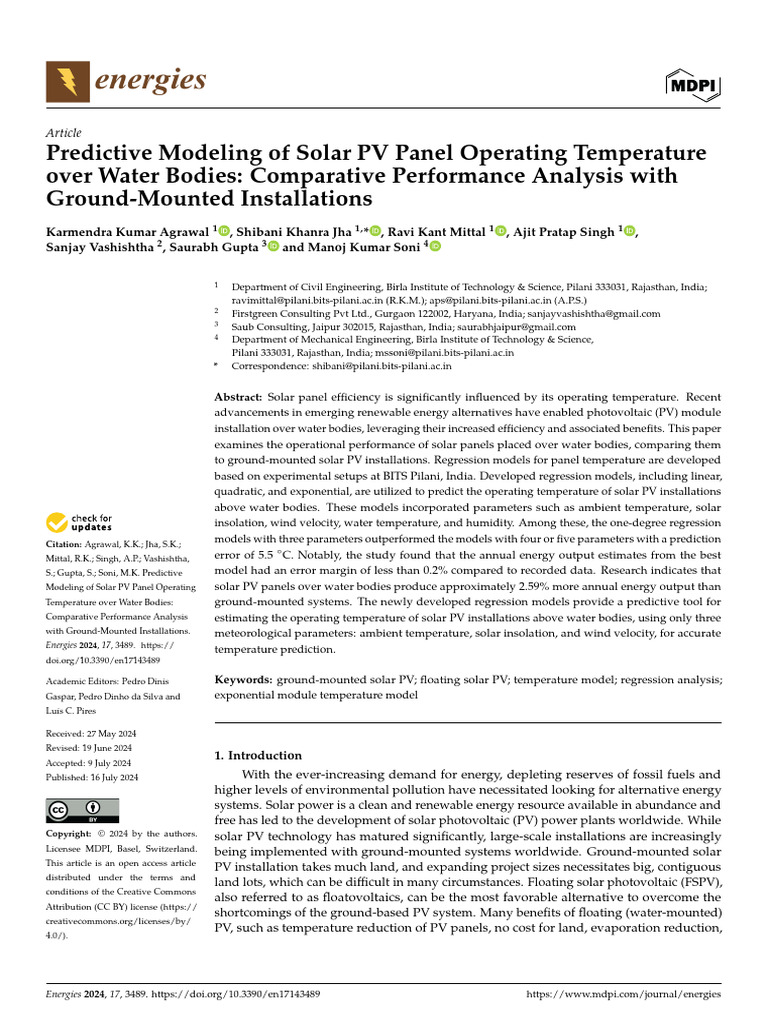 Predictive Modeling of Solar PV Panel Operating Temperature | PDF