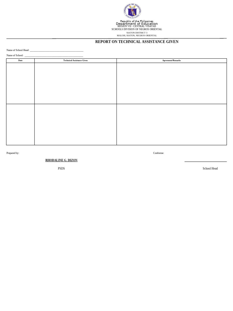 Technical Assistance Report: Siaton District | PDF