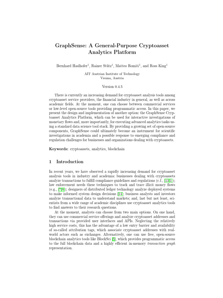 GraphSense A General-Purpose Cryptoasset Analytics | PDF