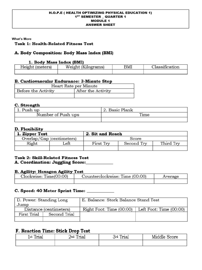 HOPE 1 module 1 Answer sheet | PDF