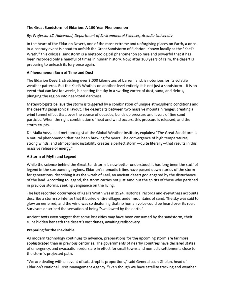 The Great Sandstorm of Eldarion | PDF