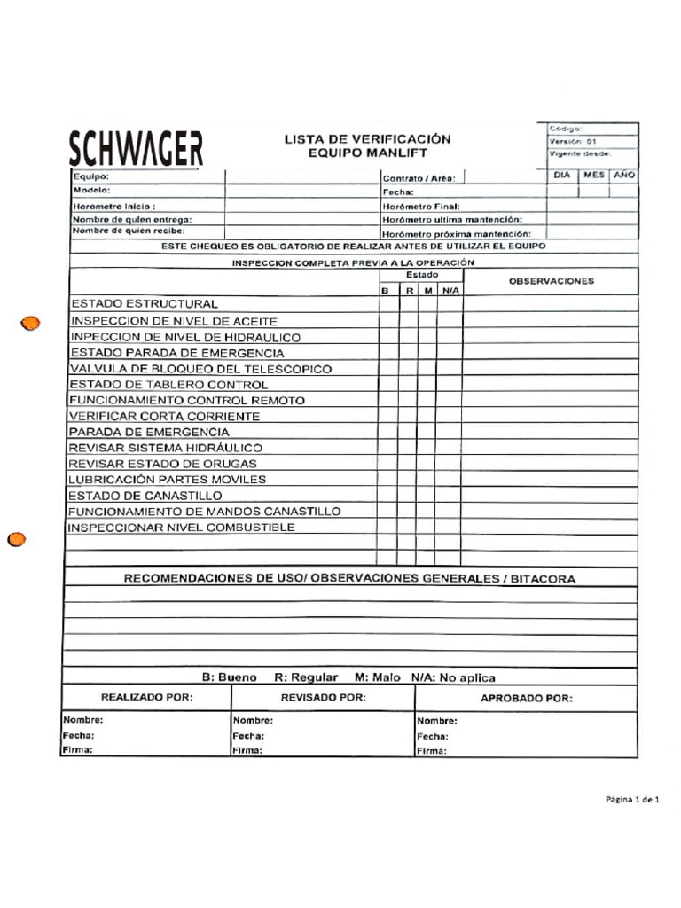 Check List Manlift | PDF