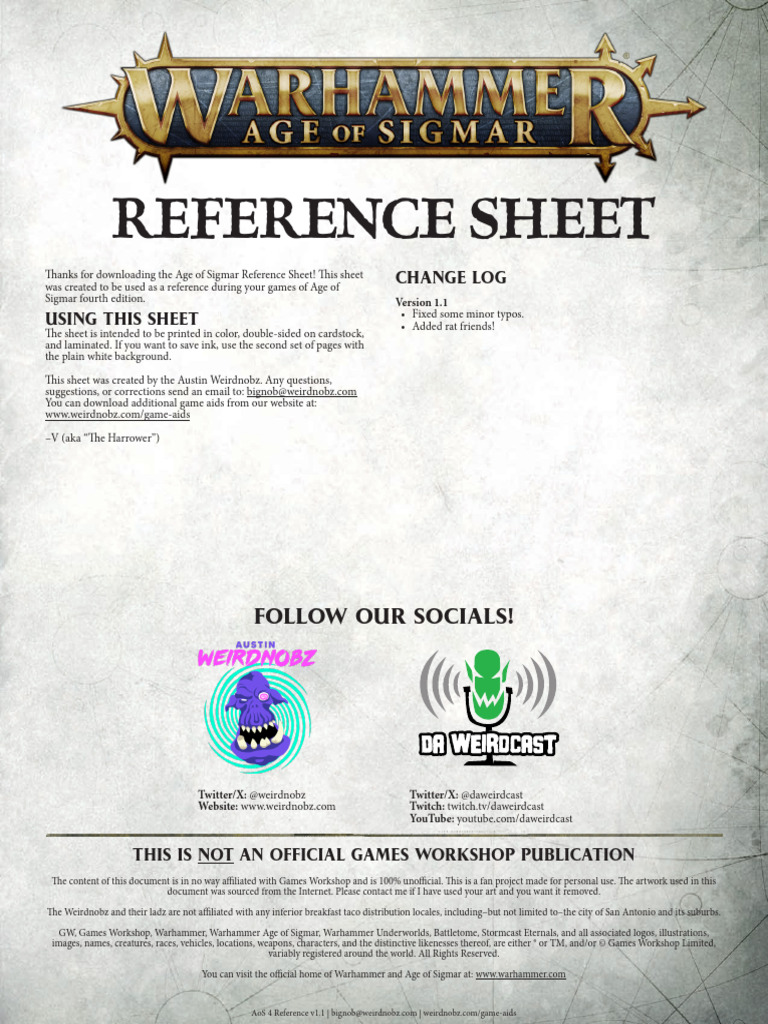 AoS4ReferenceSheetv1 1 | PDF