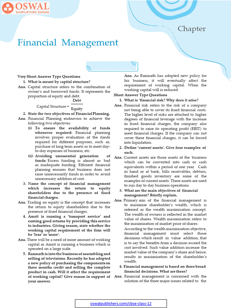 NCERT Solutions For Class 12 Business Studies Chapter 9 Financial ...