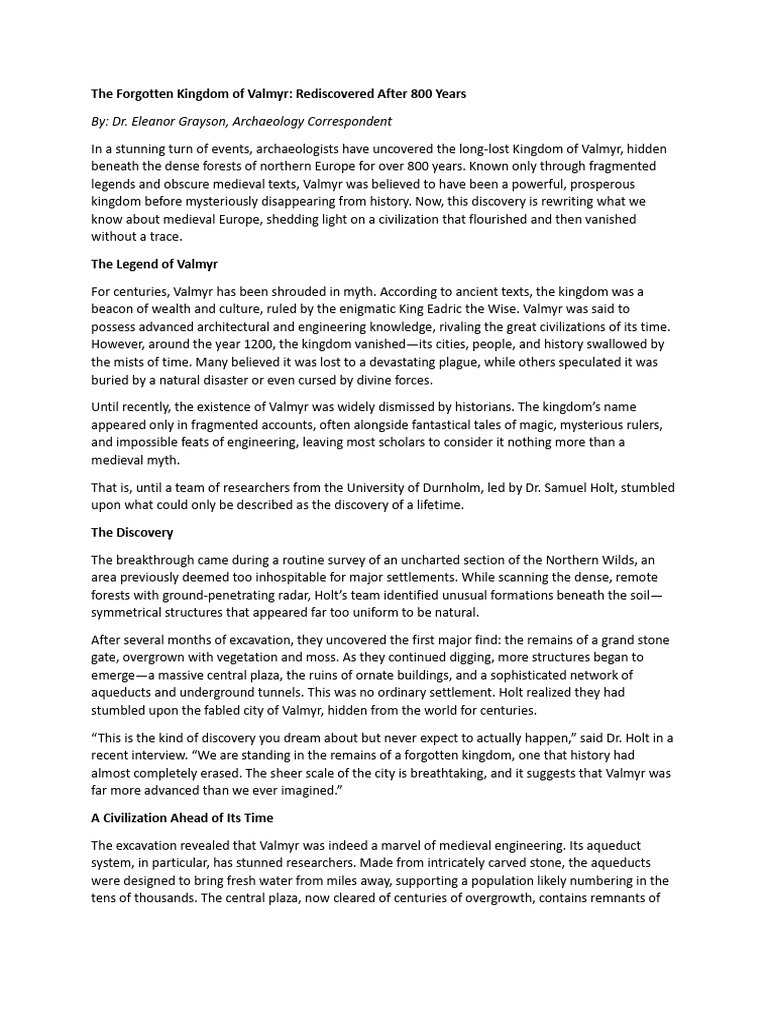 The Forgotten Kingdom of Valmyr | PDF