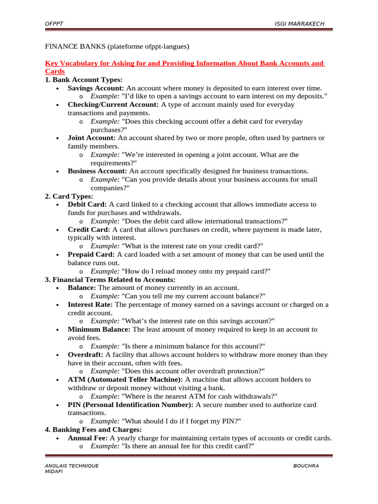 Key Vocabfor Askfor and ProvidInfoAbout Bank Accounts and Cards 1 | PDF