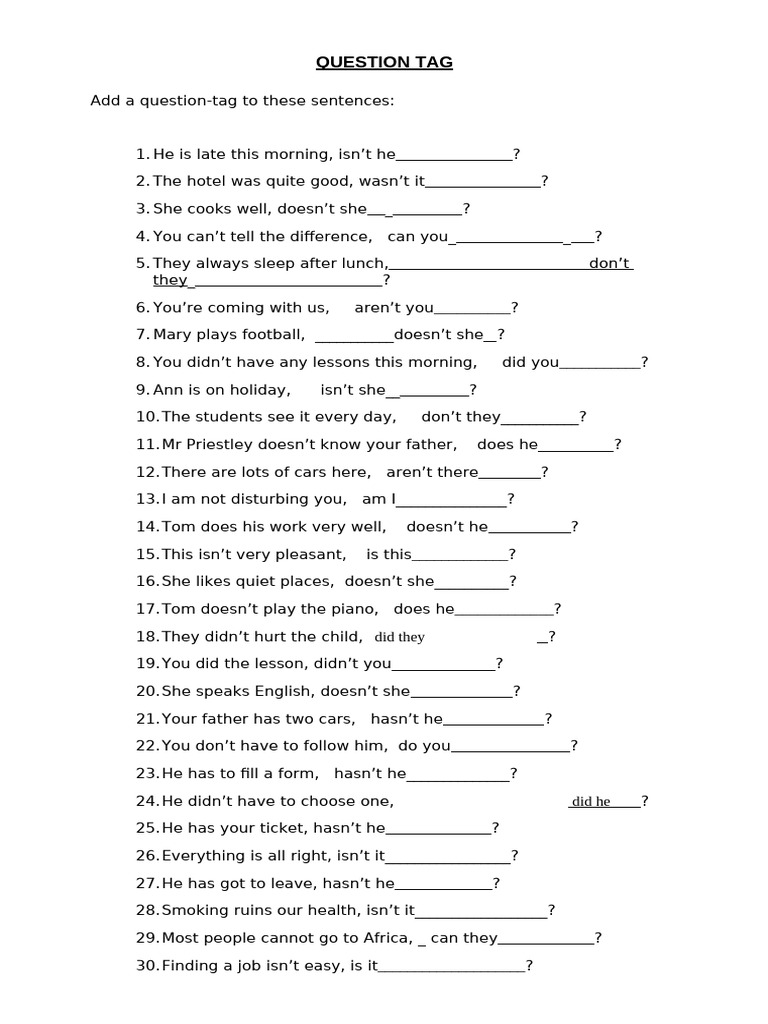 Question Tag Exercises | PDF