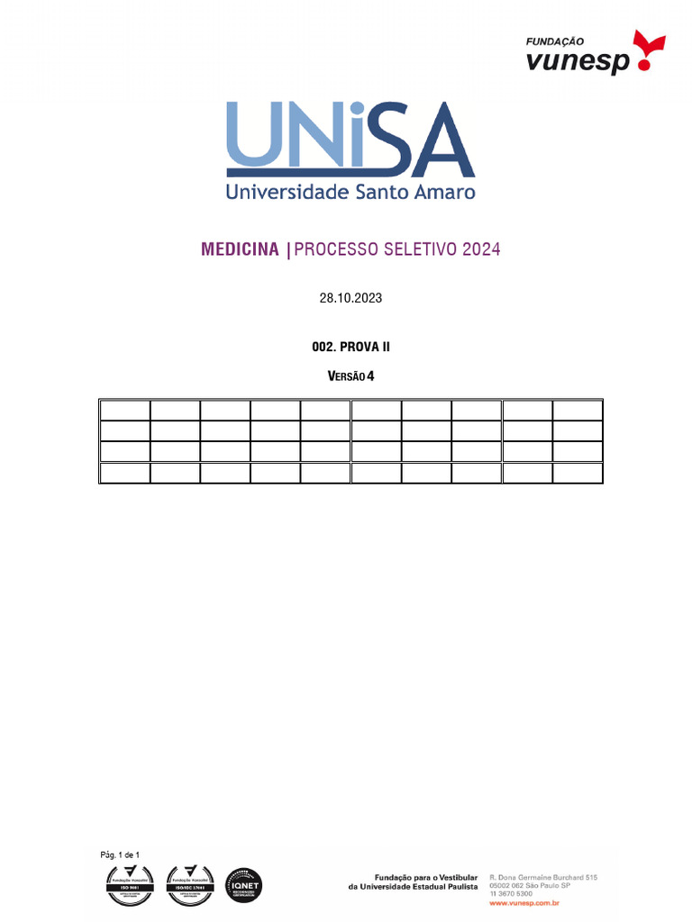 Unisa 2024 1sem Gabarito | PDF