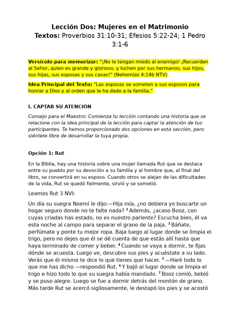 Lecci N 2 Mujeres en El Matrimonio | PDF | Rut (figura bíblica) | Libro de rut