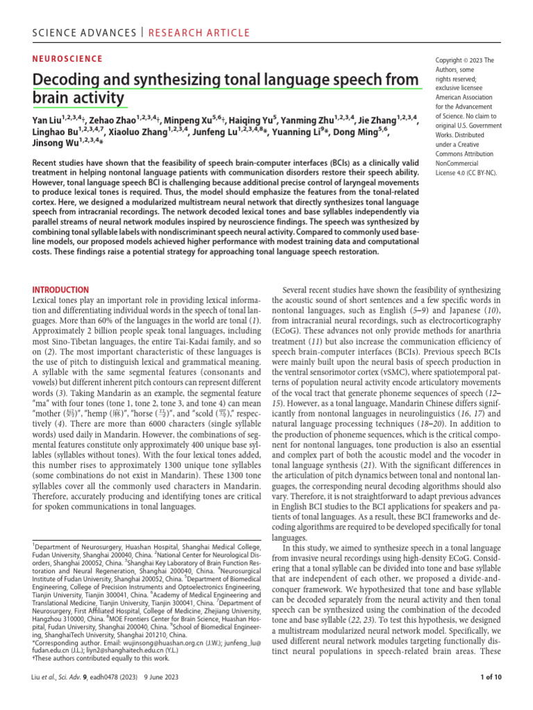 2023decoding and Synthesizing Tonal Language Speech | PDF