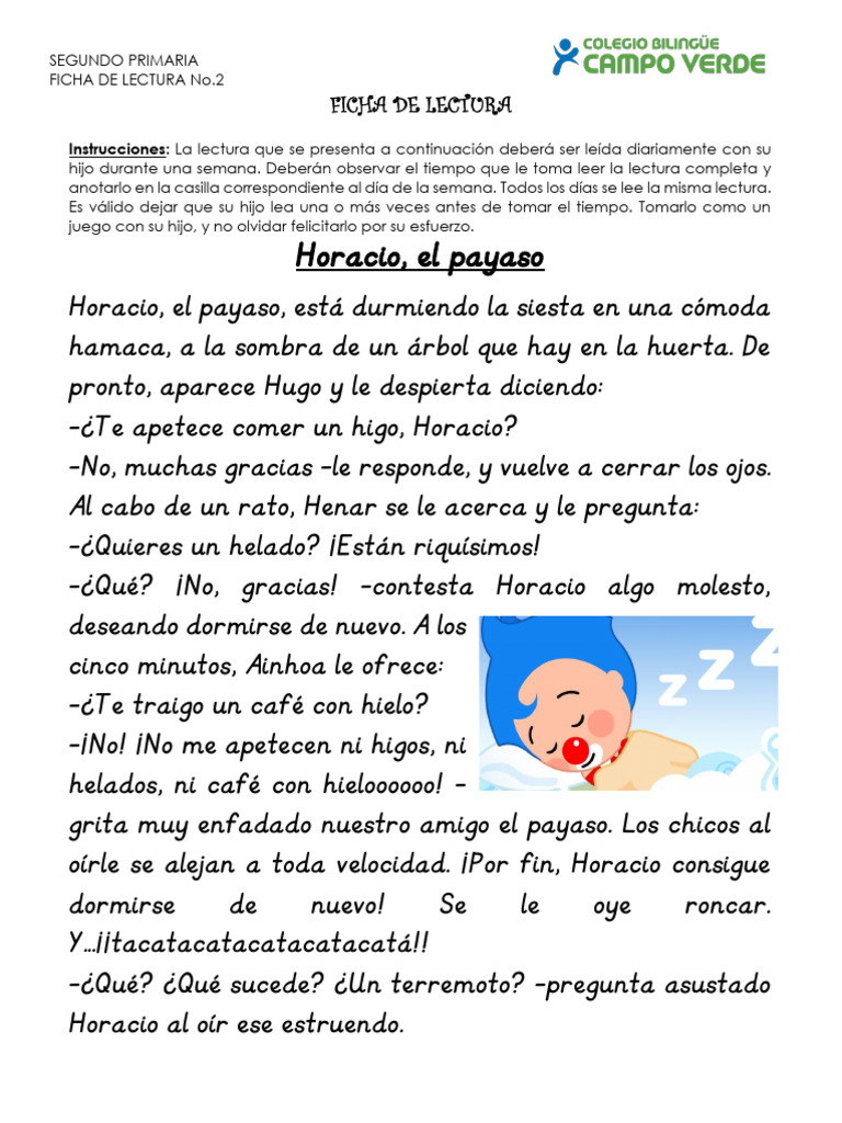 Ficha de Lectura 2 Letra H SEGUNDO | PDF
