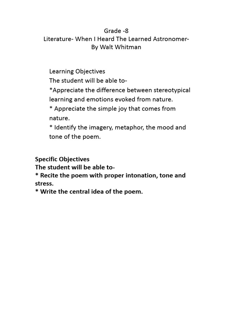 When I Heard The Learned Astronomer 8th-1 | PDF | Poetry | Cognition