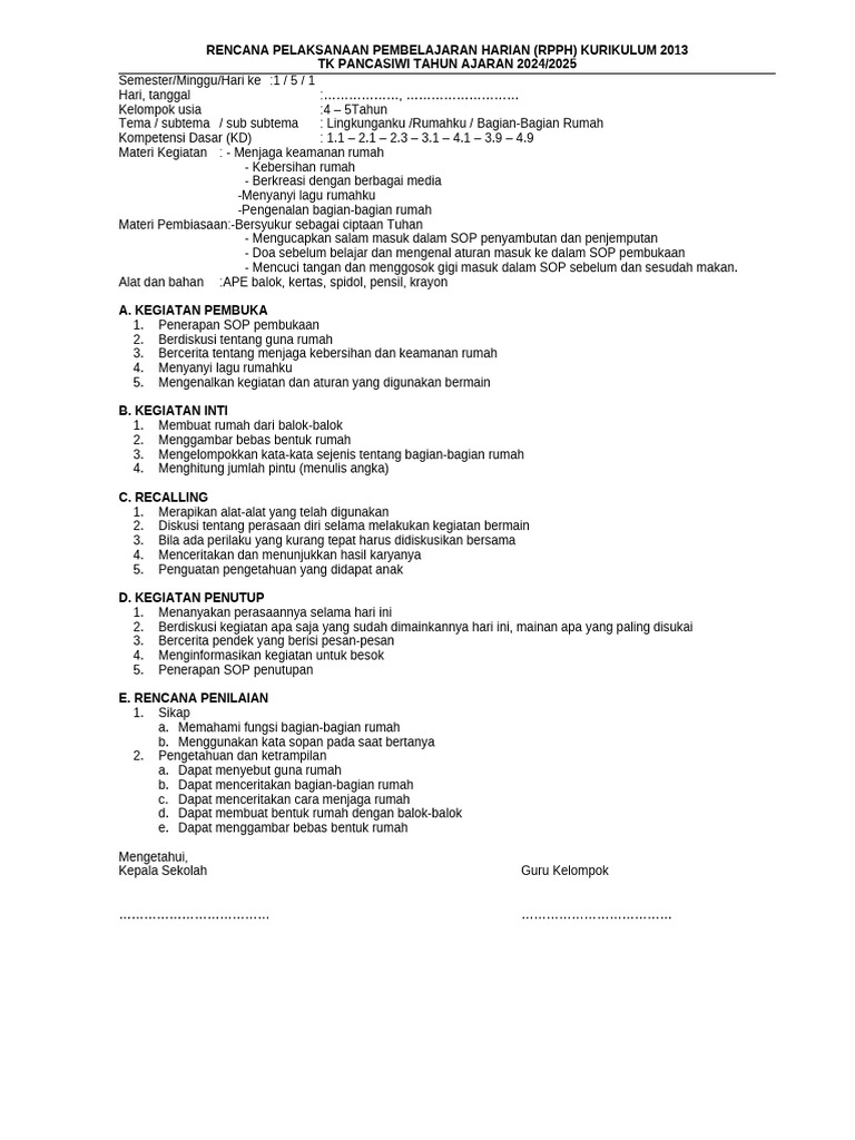 RPPH TK-A SMT1 Minggu - 05 - Rumahku | PDF