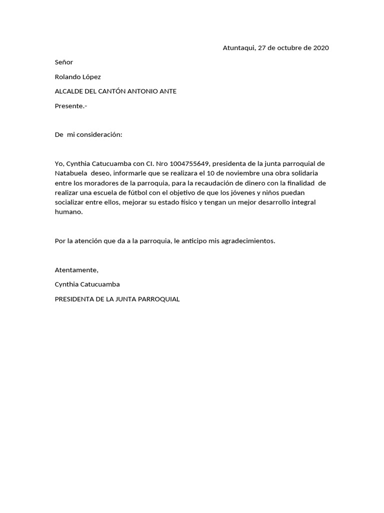 Atuntaqui Solicitud Deber 9 | PDF