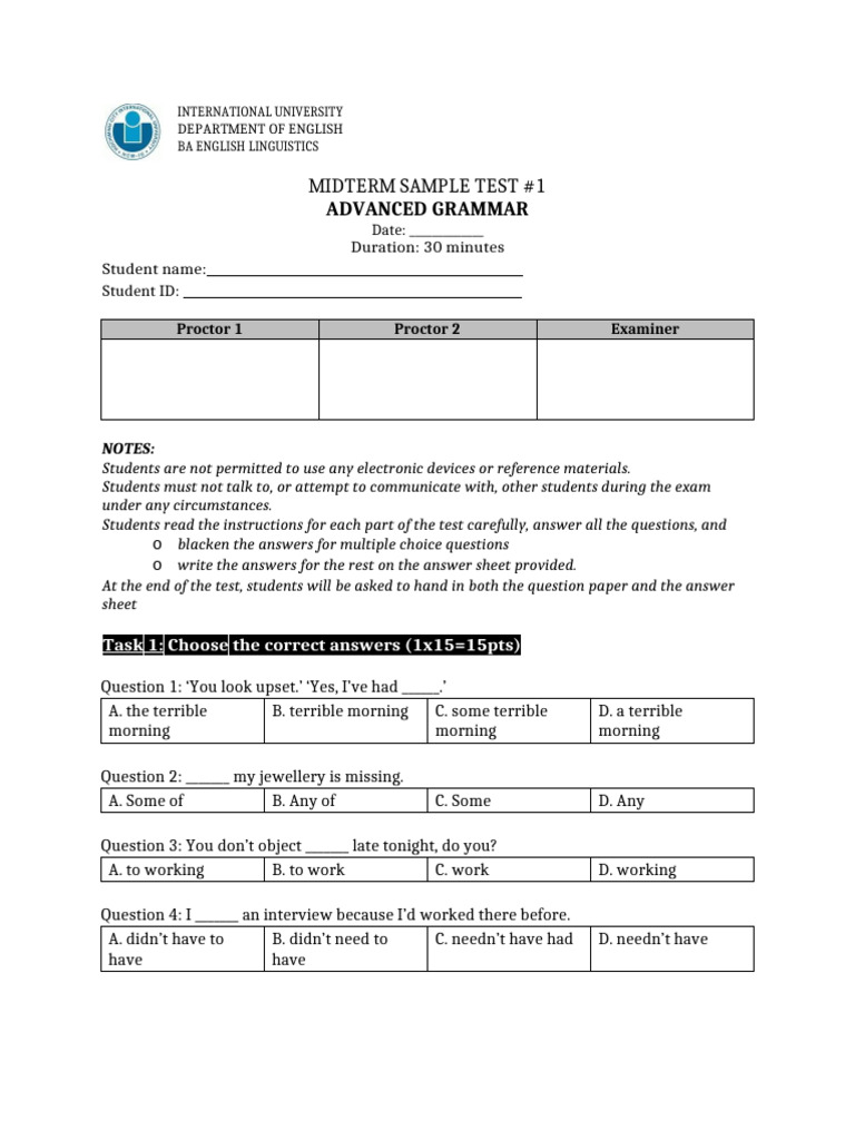 Sample Test #1 | PDF