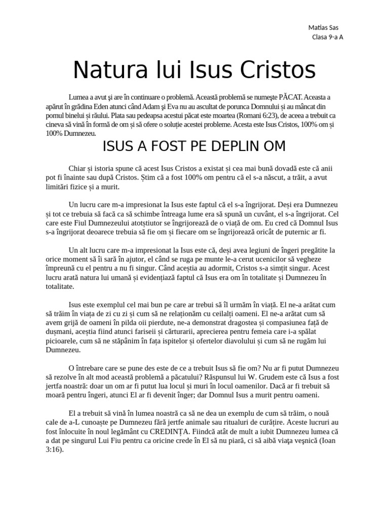 Natura lui Isus Cristos | PDF