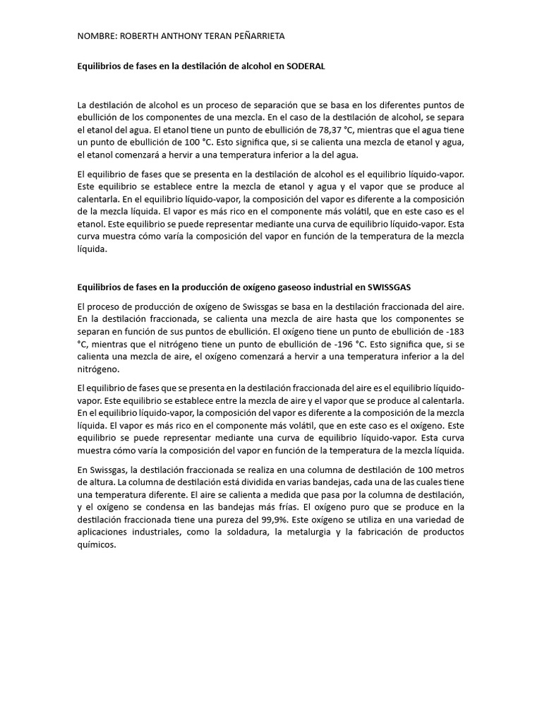 Equilibrios de Fases en La Destilaciã N de Alcohol en SODERAL | PDF