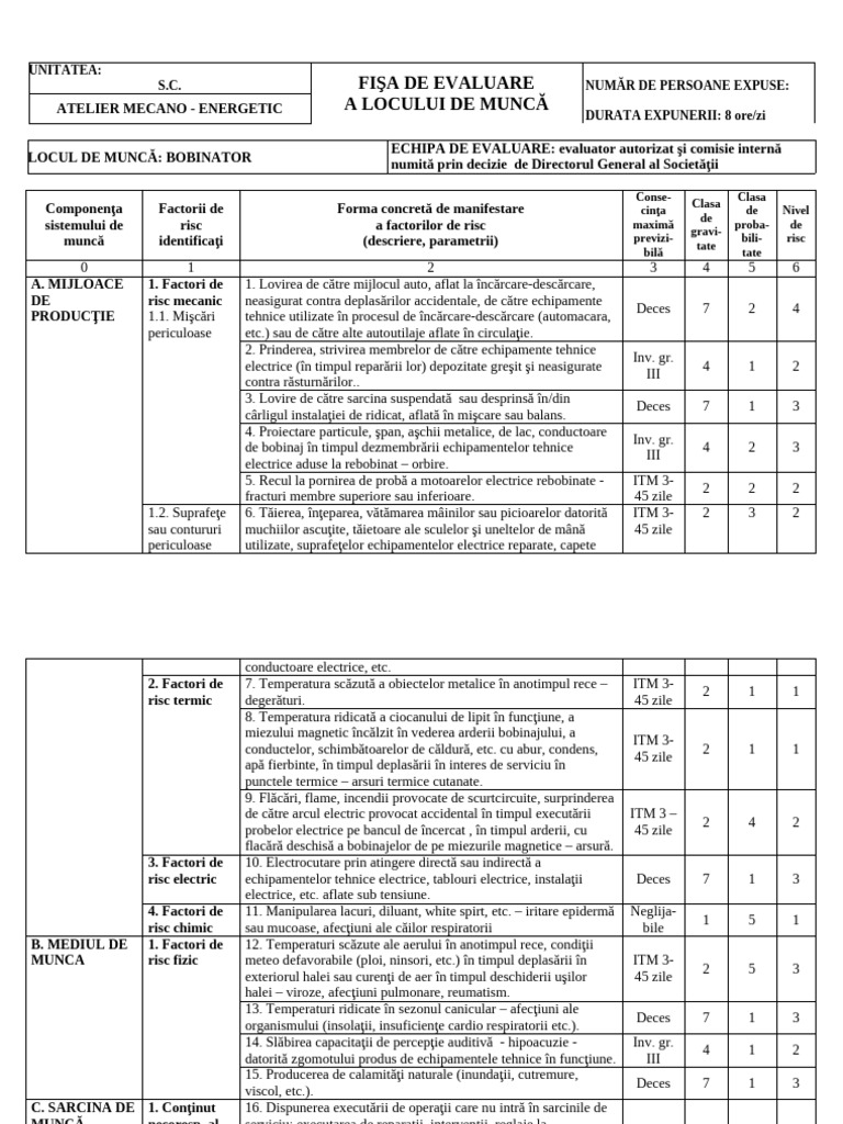 Fisa Risc Bobinator | PDF
