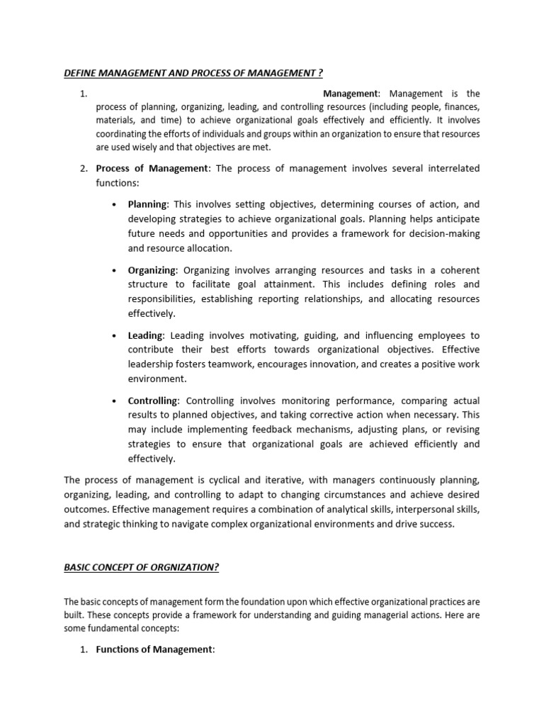 Define Management and Process of Management | PDF