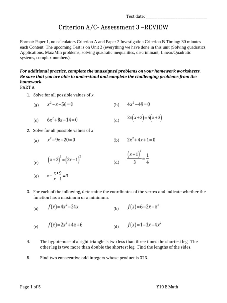 Review - Quadratic Functions and Applications | PDF