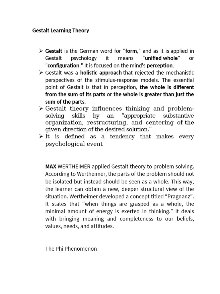 Gestalt Learning Theory - Docx Final | PDF