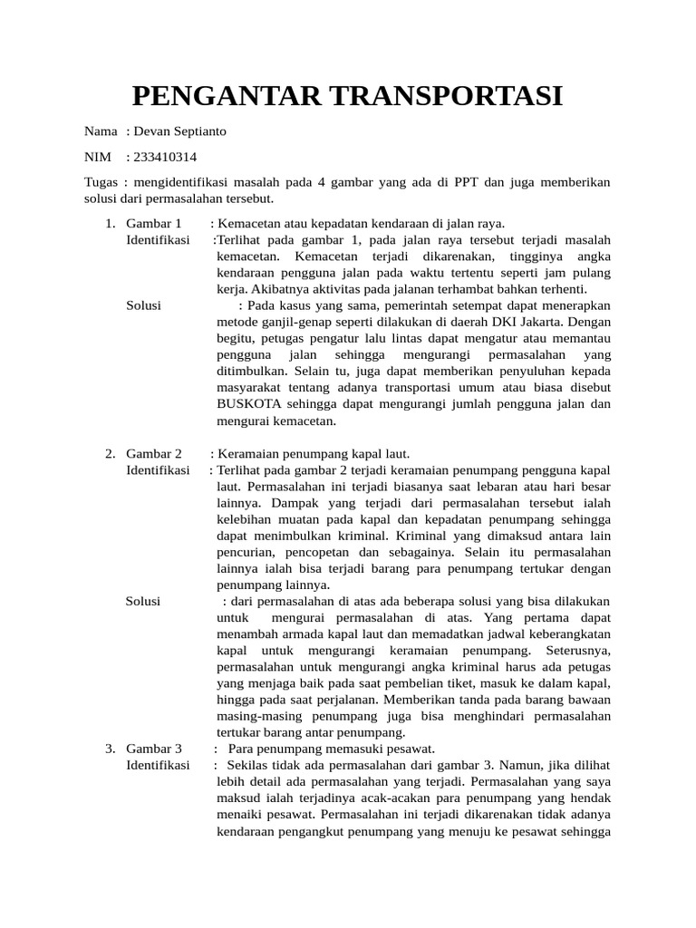 Pengantar Transportasi Devans | PDF