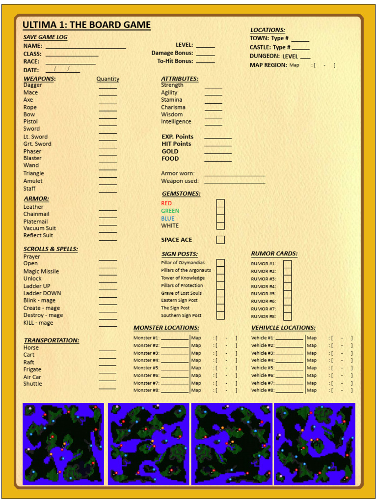 Ultima 1 - The Save Game Log Sheet | PDF