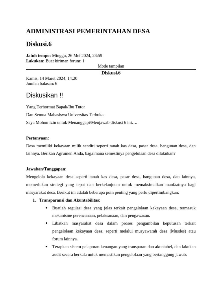 Administrasi Pemerintahan Desa Dis.6 | PDF
