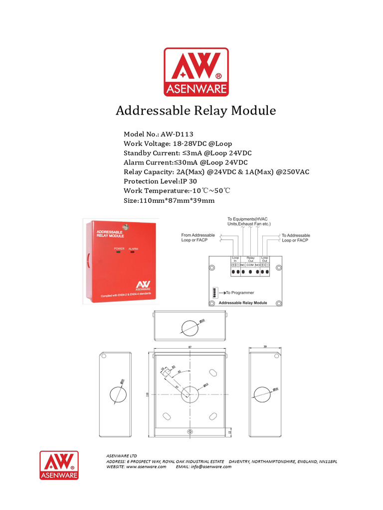 AW-D113 Addressable Relay Module User Manual - 20211119 | PDF