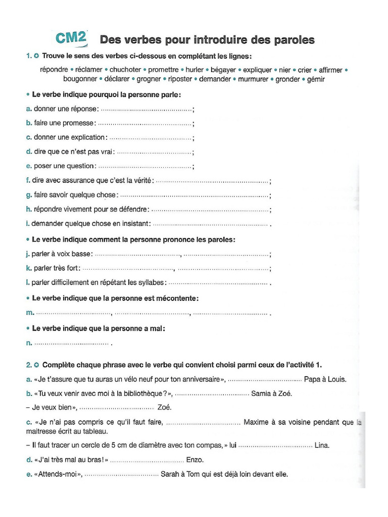 P4-S3-Verbes-paroles-exos-CM2correction | PDF