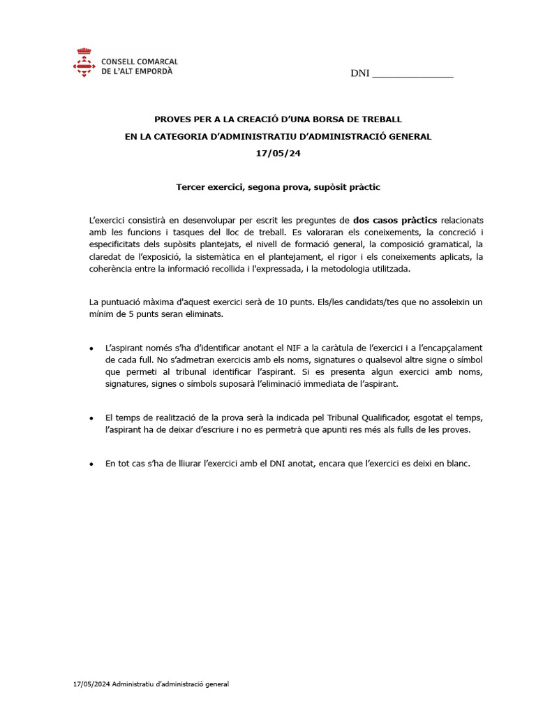 Admin Plantilla Correccions Exam Practic | PDF