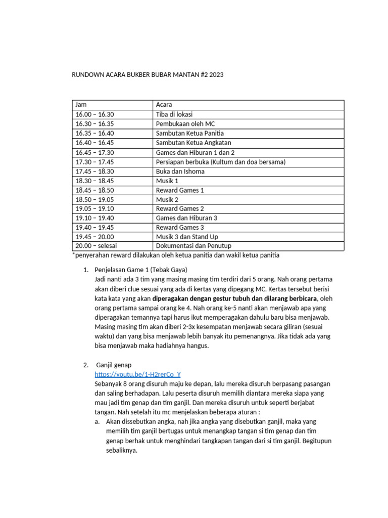 Rundown Acara Bukber MC | PDF