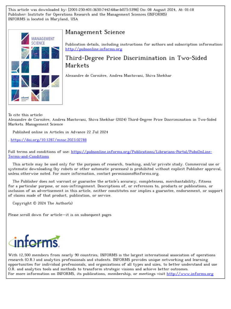 Third Degree Price Discrimination in Two Sided Markets | PDF