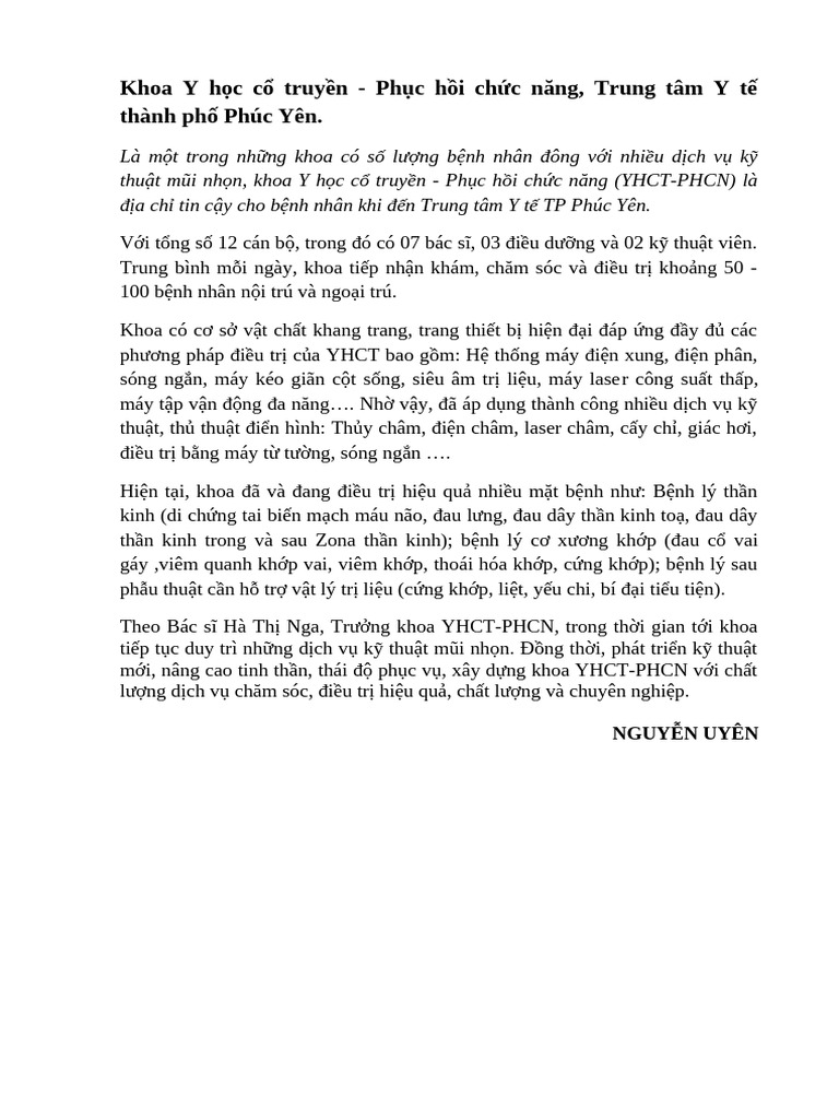 Tin Bai Gioi Thieu Khoa YHCT - 191223 | PDF