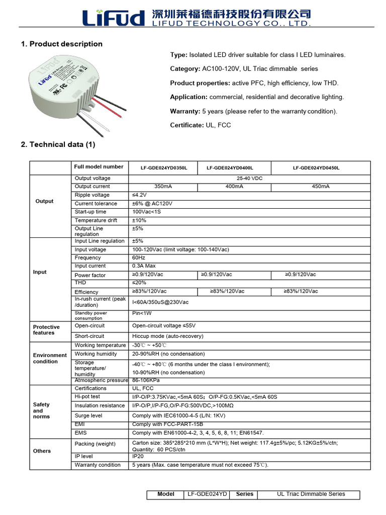 UL Triac Dimmable LED Driver Specs | PDF | Light Emitting Diode ...