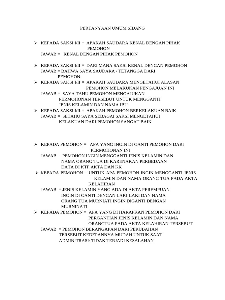 Pertanyaan Umum Sidang | PDF