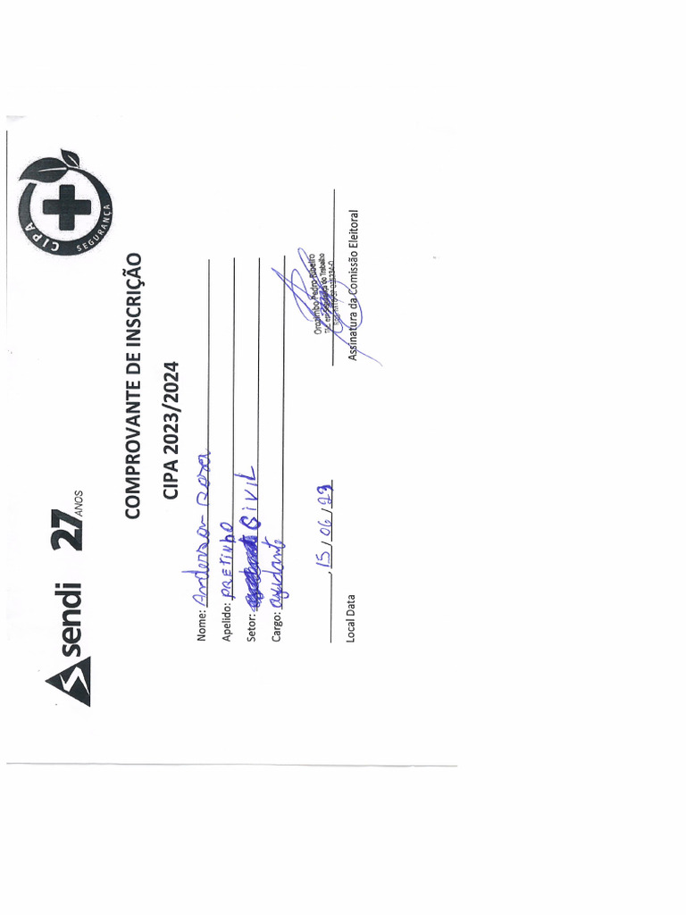 Cedula Candidato Anderson Rosa | PDF