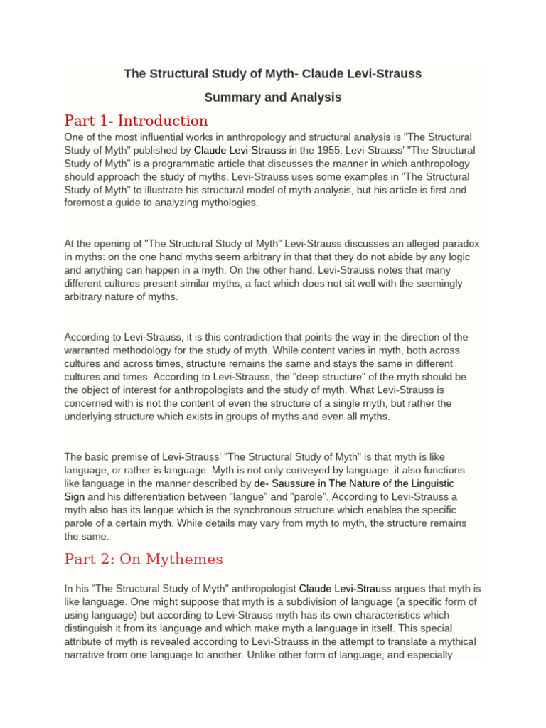 The Structural Study of Myth | PDF