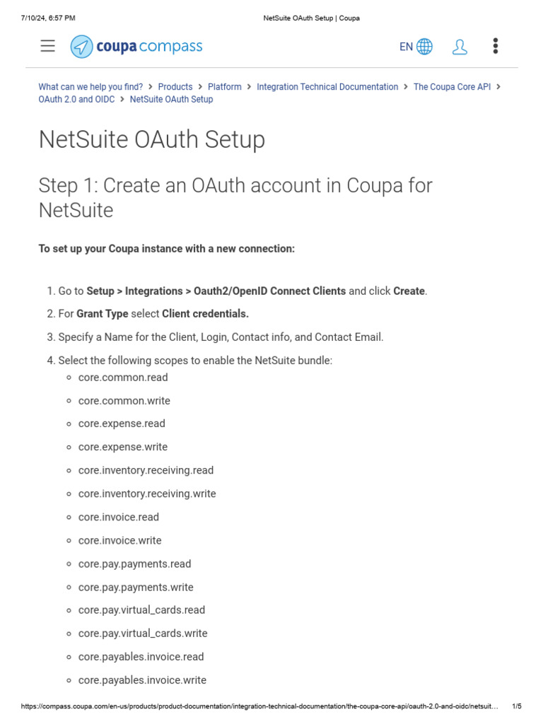 NetSuite OAuth Setup - Coupa | PDF