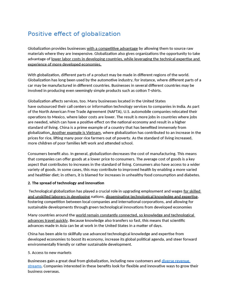 Positive Effect of Globalization | PDF