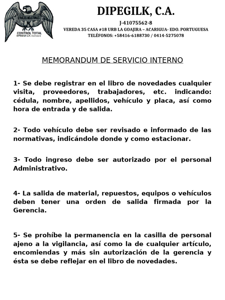 MEMO SERVICIO INTERNO | PDF